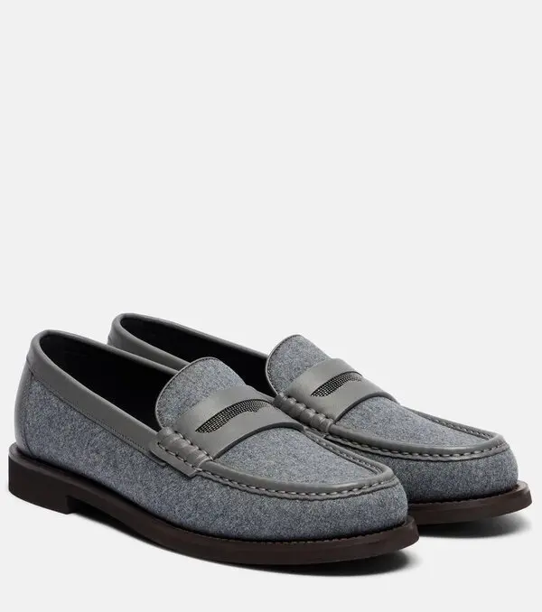 Brunello Cucinelli Monili Leather-trimmed Loafers