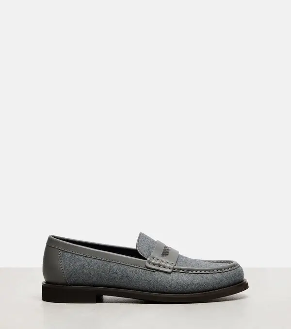 Brunello Cucinelli Monili Leather-trimmed Loafers