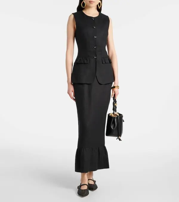 Posse Matilda Tiered Linen Pencil Skirt - Black