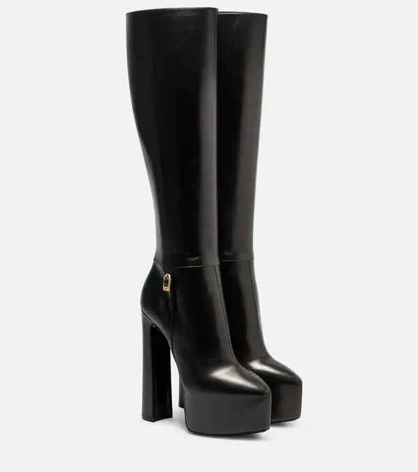 Saint Laurent Nico Leather Platform Knee-high Boots