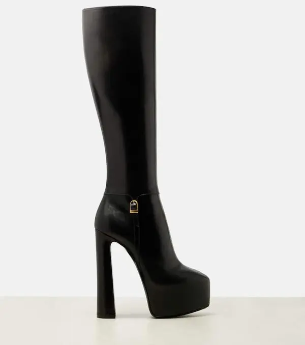 Saint Laurent Nico Leather Platform Knee-high Boots