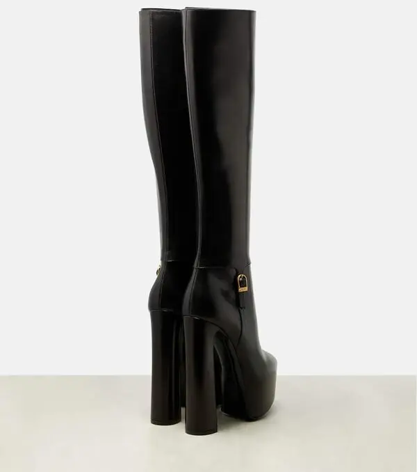 Saint Laurent Nico Leather Platform Knee-high Boots