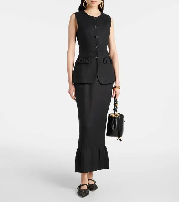 Posse Matilda Ruffled Linen Vest - Black