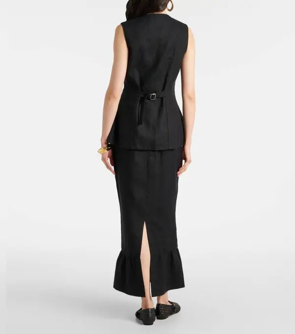 Posse Matilda Ruffled Linen Vest - Black