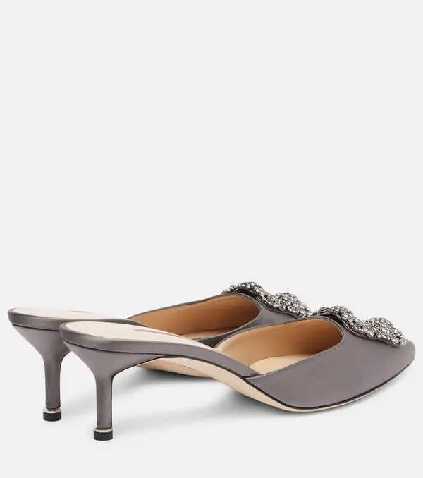 Manolo Blahnik Hangisimu Embellished Satin Mules