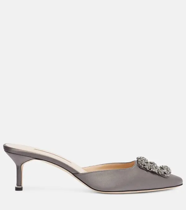 Manolo Blahnik Hangisimu Embellished Satin Mules