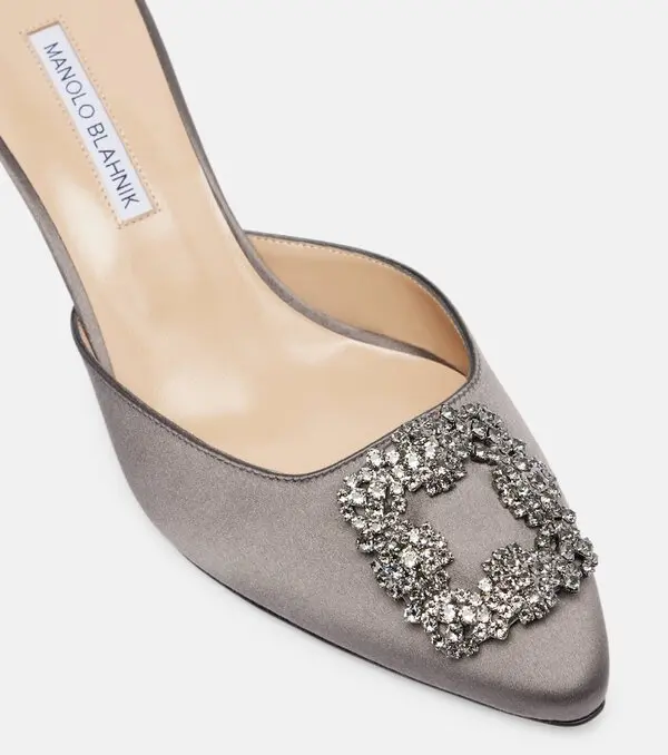 Manolo Blahnik Hangisimu Embellished Satin Mules