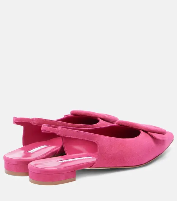 Manolo Blahnik Maylura Suede Slingback Flats - Pink