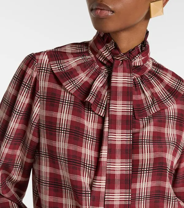 Saint Laurent Checked Silk Blouse - Red
