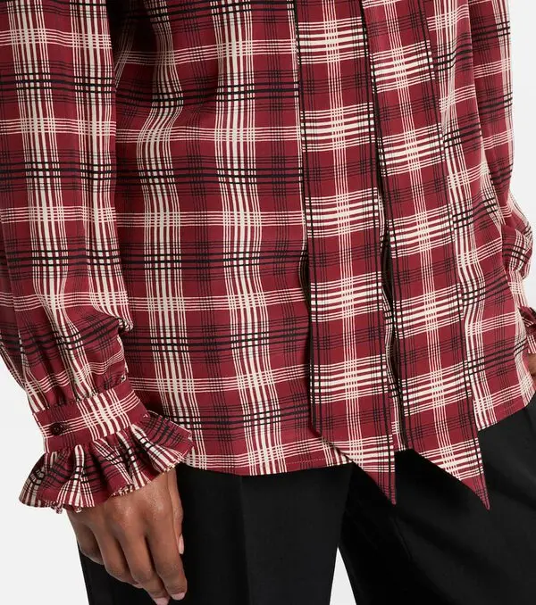 Saint Laurent Checked Silk Blouse - Red