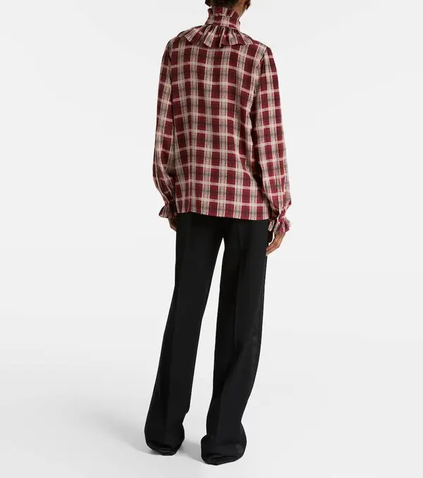 Saint Laurent Checked Silk Blouse - Red
