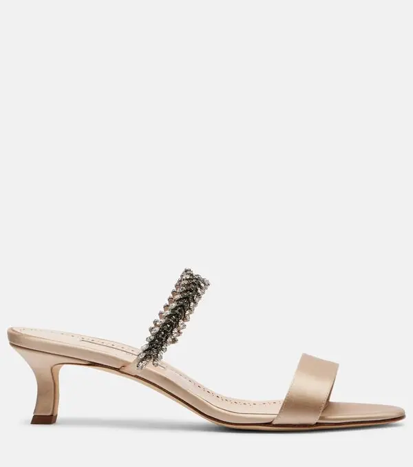 Manolo Blahnik Kifasan Embellished Satin Mules