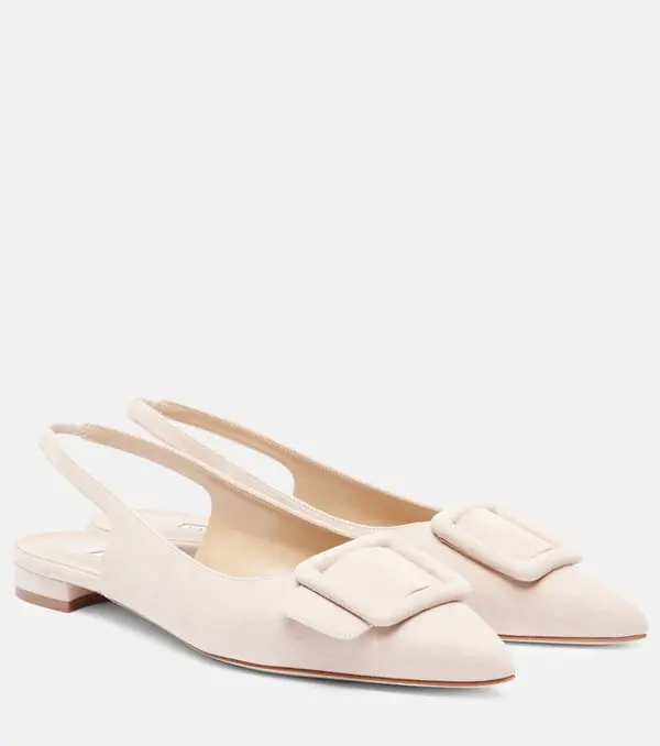 Manolo Blahnik Maylura Slingback Flats - Beige