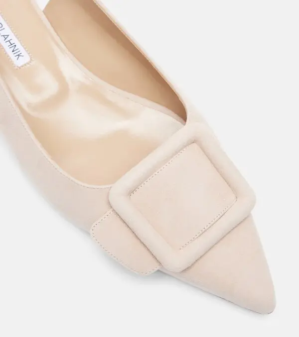 Manolo Blahnik Maylura Slingback Flats - Beige