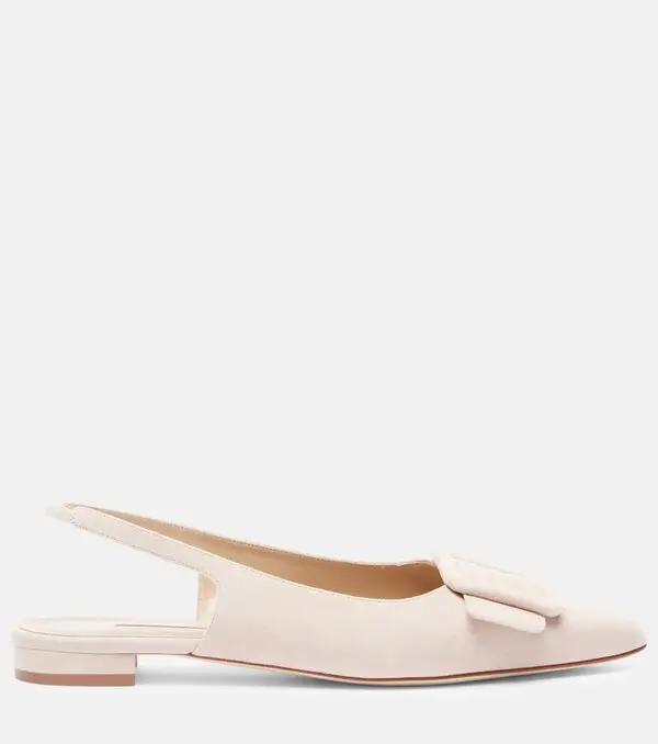Manolo Blahnik Maylura Slingback Flats - Beige