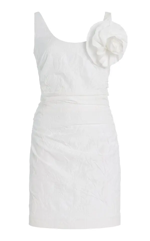 Bernadette Gisele Brooch-detailed Camellia-embossed Mini Dress - Ivory