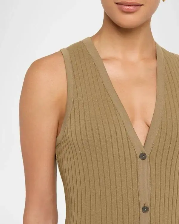 Vince Sleeveless Ribbed Button-front Dress - Tapenade