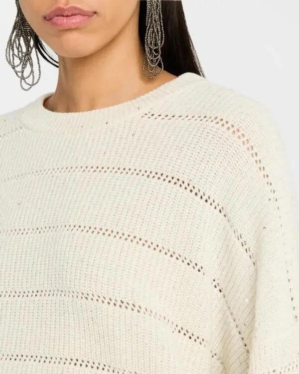 Brunello Cucinelli Mohair-blend Crewneck Sweater With Openwork Insets - White