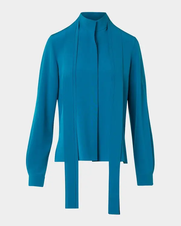 Akris Long-sleeve Crepe Blouse With Detachable Scarf