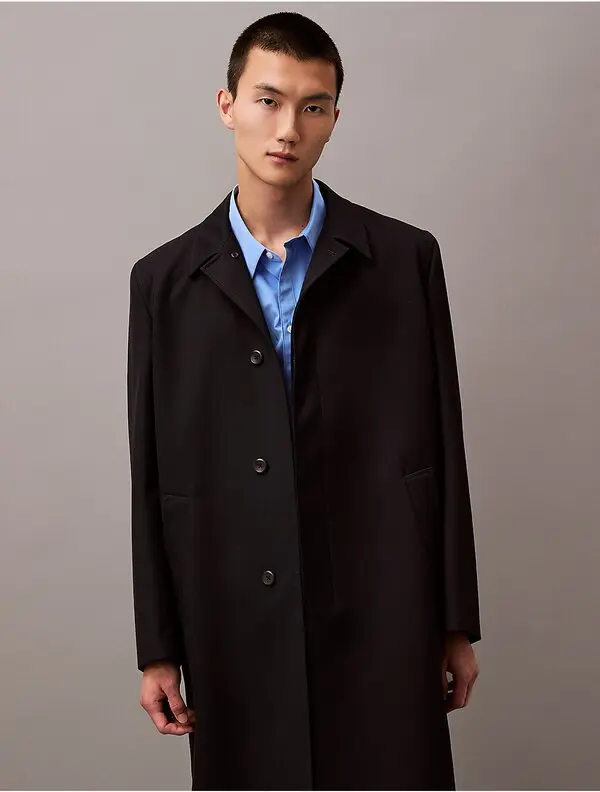 Calvin Klein Long Wool Twill Blend Car Coat In Navy 65% Off