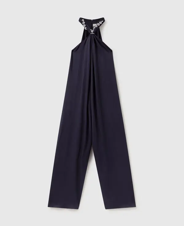 Stella McCartney Ball-chain Halterneck Viscose Satin Jumpsuit - Ink