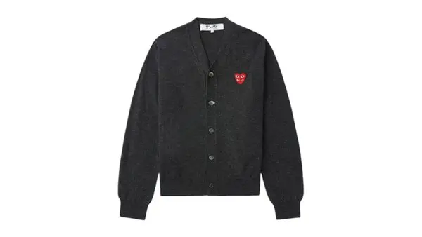 Play Comme Des Garcon Merged Heart V-neck Cardigan - Grey