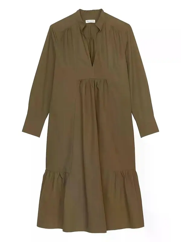 Marc O'polo Pleated Long-sleeved Midi Dress - Brown