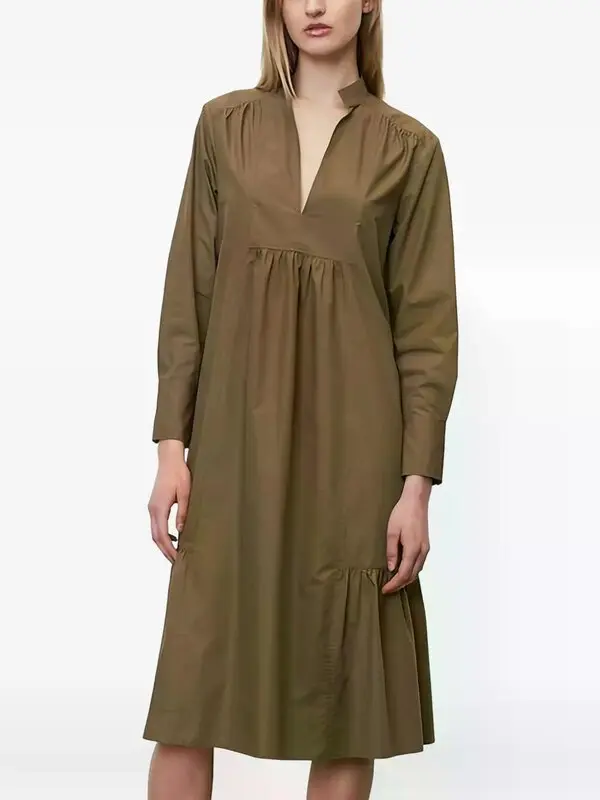 Marc O'polo Pleated Long-sleeved Midi Dress - Brown