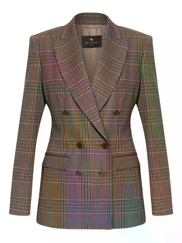 Etro Checked Double-breasted Blazer - Brown