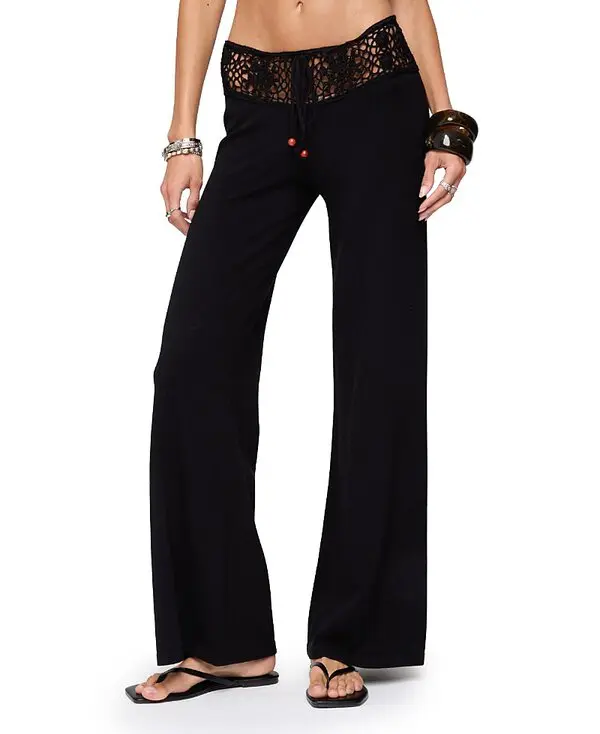 EDIKTED Crochet Waist Knit Pants - Black