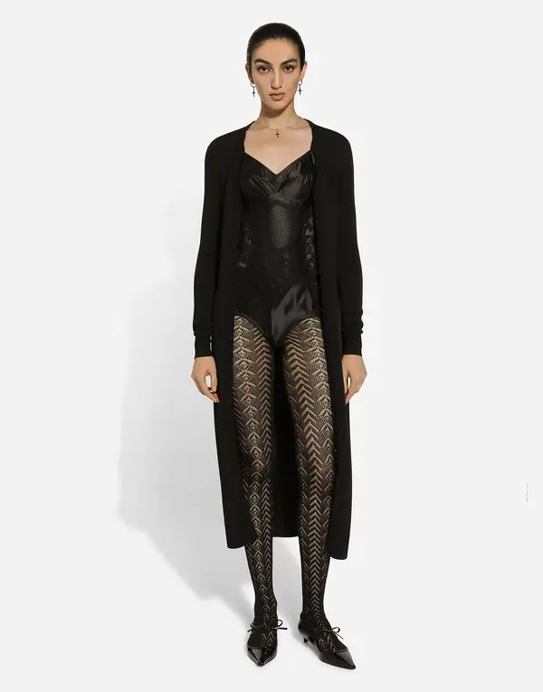 Dolce & Gabbana Long Stretch Viscose Knit Cardigan With Dg Logo