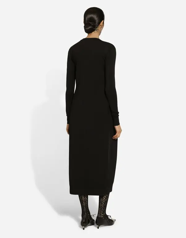 Dolce & Gabbana Long Stretch Viscose Knit Cardigan With Dg Logo