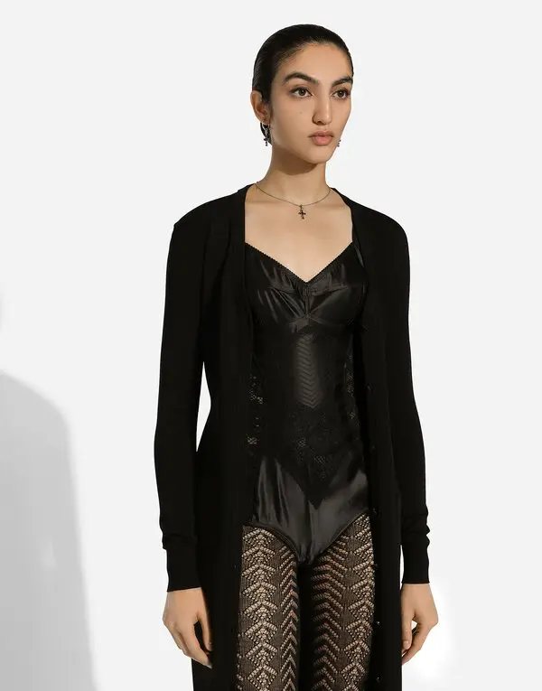 Dolce & Gabbana Long Stretch Viscose Knit Cardigan With Dg Logo