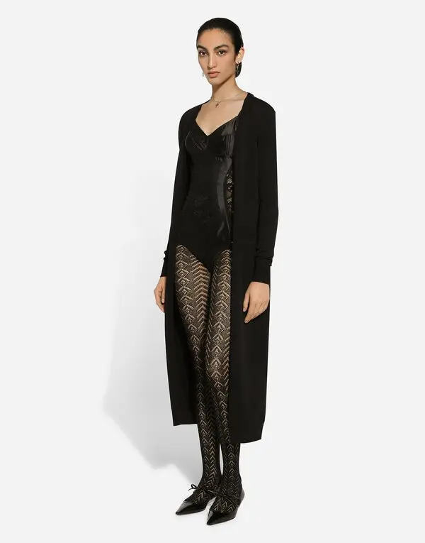 Dolce & Gabbana Long Stretch Viscose Knit Cardigan With Dg Logo