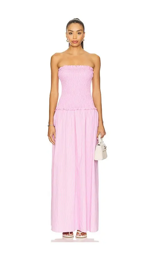 MORE TO COME Strapless Shirred Maxi Dress - Pink Stripe