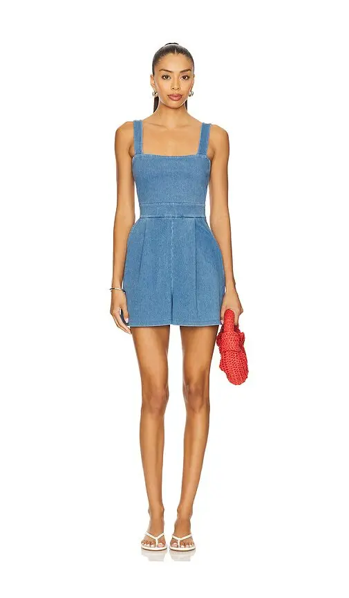Susana Monaco Stretch Denim Apron Romper - Light Denim