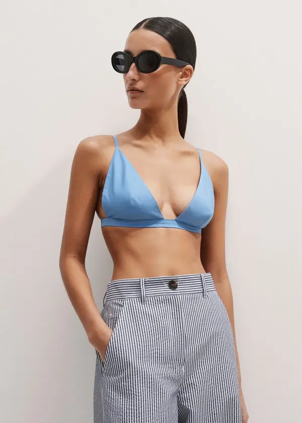 ME+EM Impossibly Soft Cotton Shirt Bralette Chambray - Blue