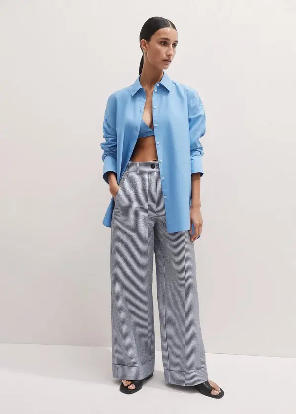 ME+EM Impossibly Soft Cotton Shirt Bralette Chambray - Blue