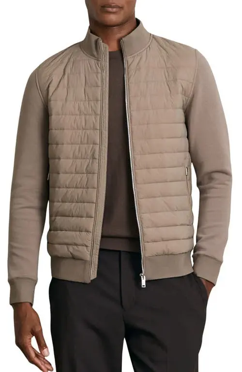 REISS Freddie Mixed Media Jacket - Taupe Brown