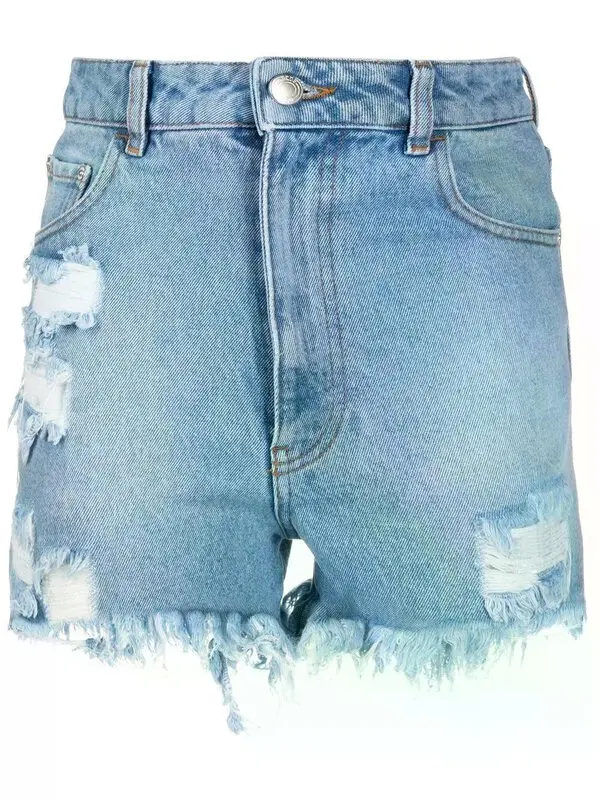 Gcds High-waist Ripped Denim Shorts - Blue