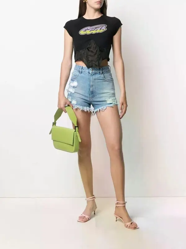 Gcds High-waist Ripped Denim Shorts