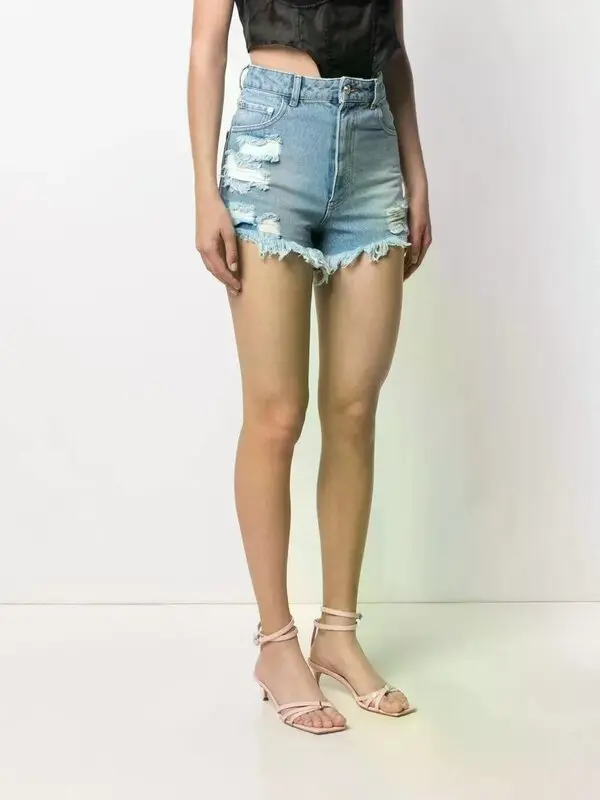 Gcds High-waist Ripped Denim Shorts