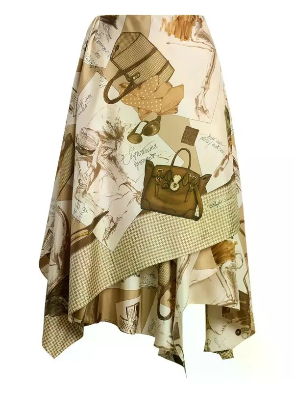 Ralph Lauren Asymmetric Silk Midi Skirt - Neutrals