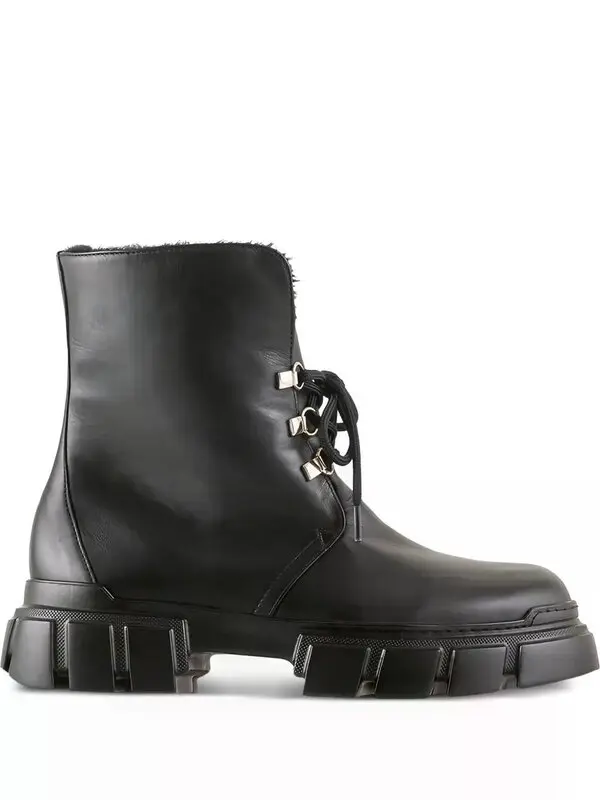 HOGL Lace-up Combat Boots With Chunky Platform Sole - Black