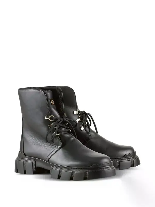 HOGL Lace-up Combat Boots With Chunky Platform Sole - Black