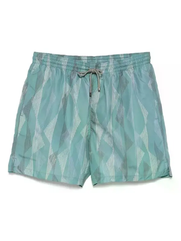Corneliani Geometric-print Swim Shorts - Green