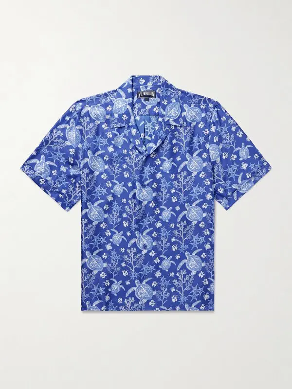 Vilebrequin Charli Camp-collar Printed Silk-twill Shirt - Blue