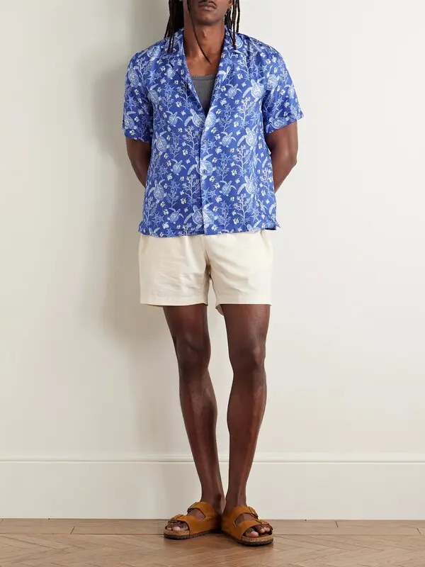 Vilebrequin Charli Camp-collar Printed Silk-twill Shirt - Blue