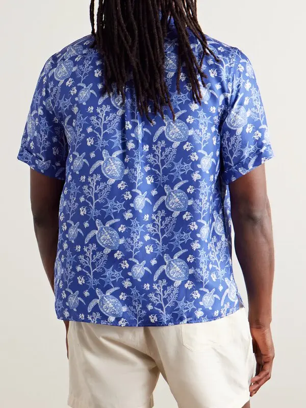 Vilebrequin Charli Camp-collar Printed Silk-twill Shirt - Blue