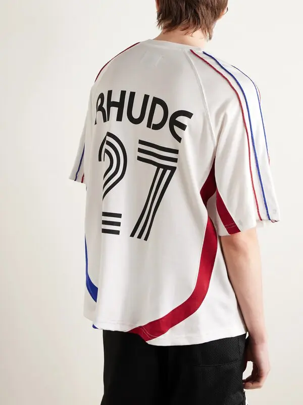 Rhude Como 1907 Embroidered Printed Cotton-blend Jersey T-shirt
